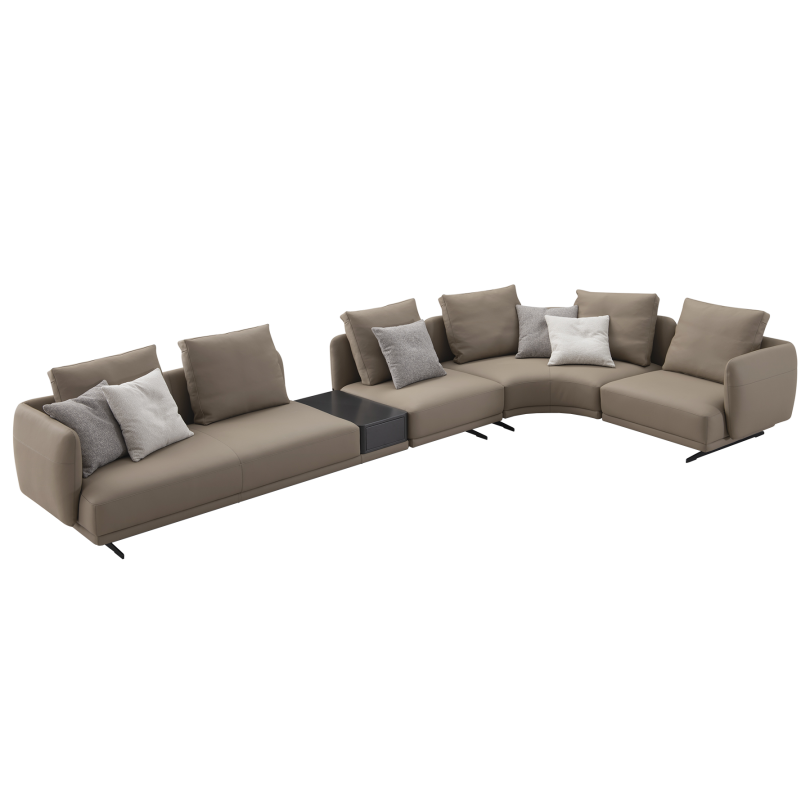 TEI-TEI Three Seater Single Arm Sofa w/ Wood Box| Leather