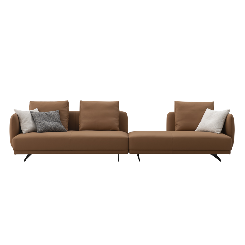 TEI-TEI Three Seater Single Arm Sofa w/ Wood Box| Leather